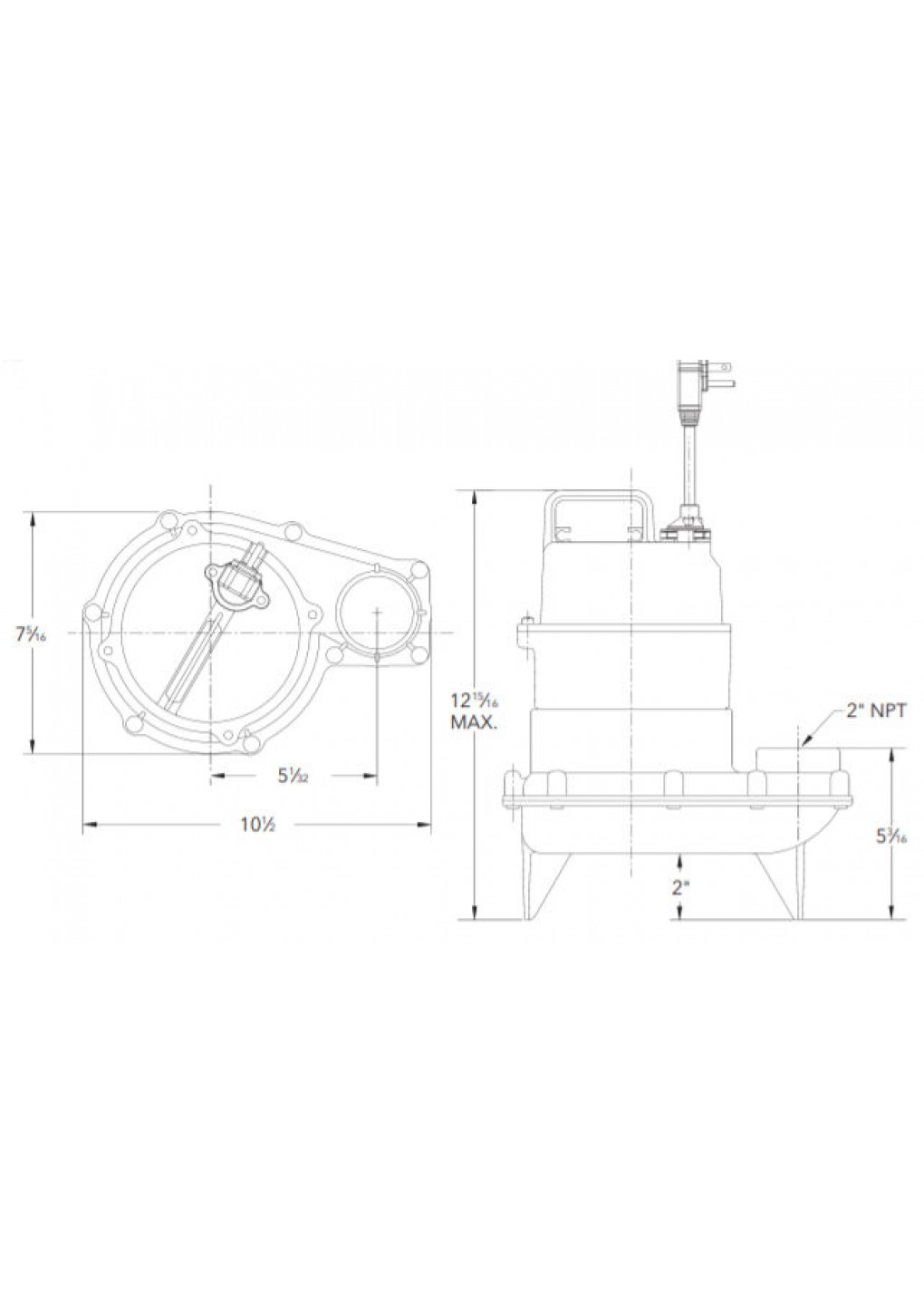 Goulds-Xylem-WW0511AC-automatic-1/2-HP-sewage-pump-3872-piggyback-plug ...